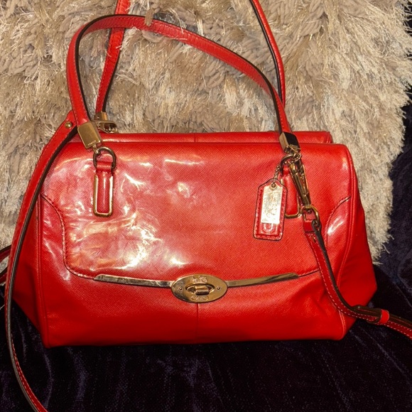 Coach | Bags | Coach Red Satchel Glossy Leather Statement Bag | Poshmark